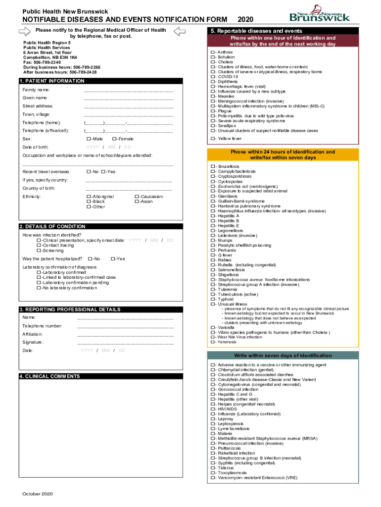 Fillable Online www2 gnb Notification of infectious diseases ...