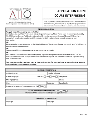 Fillable Online atio on APPLICATION FORM COURT INTERPRETING Fax Email ...