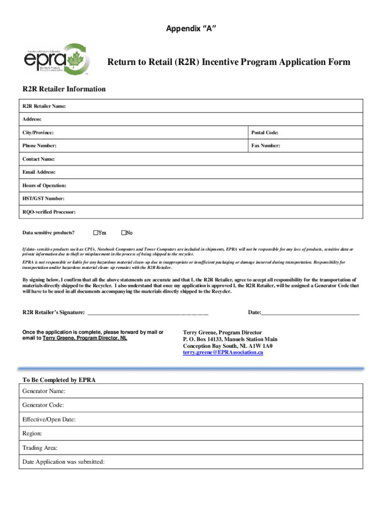 Fillable Online Return to Retail (R2R) Incentive Program Details Fax ...