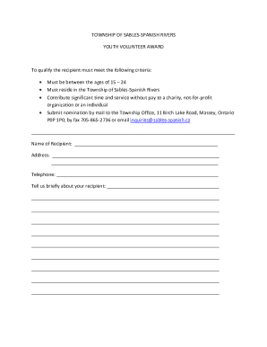 Fillable Online Nomination form - Youth Volunteer Award Fax Email Print ...