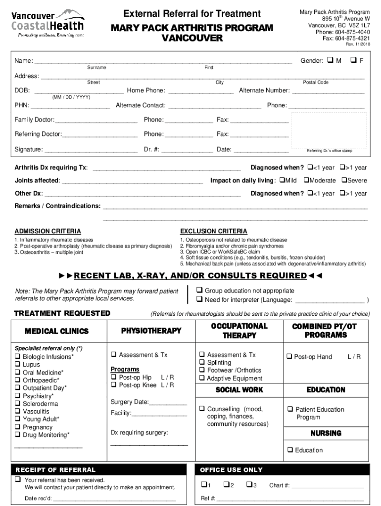 Fillable Online mpap vch REFERRAL FOR TREATMENT - mpap.vch.ca Fax Email Print - pdfFiller