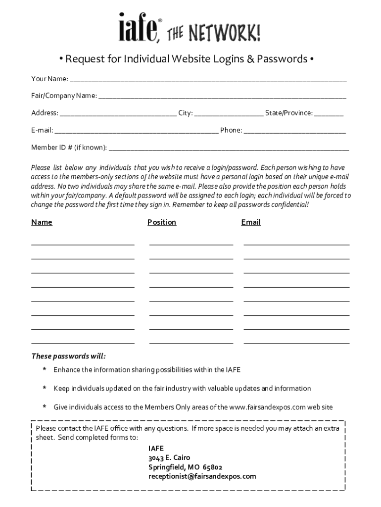 Fillable Online Request for Individual Website Passwords Fax Email Print - pdfFiller