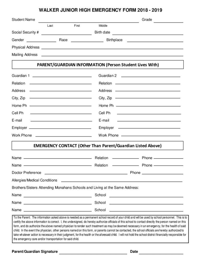 Fillable Online MONAHANS HIGH SCHOOL EMERGENCY FORM Fax Email Print ...