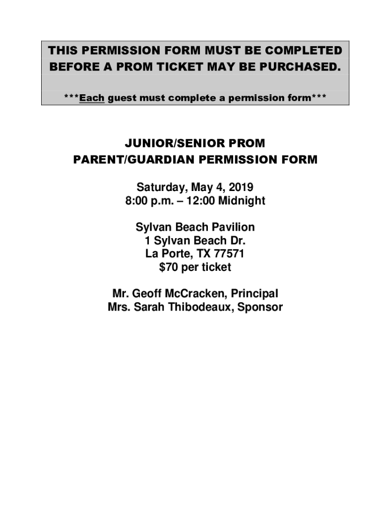 Fillable Online ACALANES HIGH SCHOOL JUNIOR & SENIOR PROM Permission ...