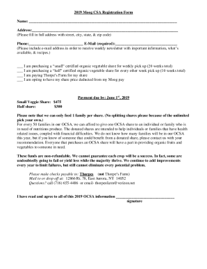 Fillable Online 2019 Moog CSA Registration Form Fax Email Print - pdfFiller