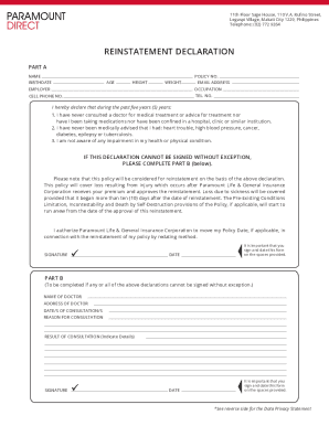 Fillable Online PDReinstatement Declaration Form Fax Email Print ...