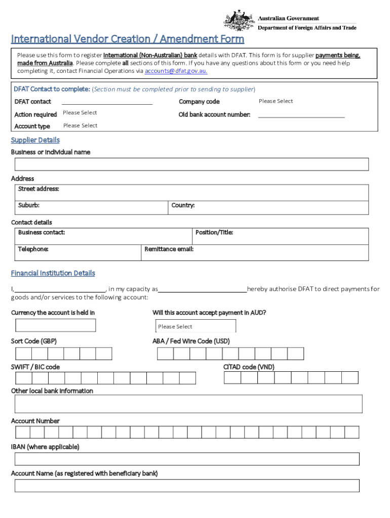 Fillable Online International Vendor Creation Amendment Form Fax Email Print Pdffiller