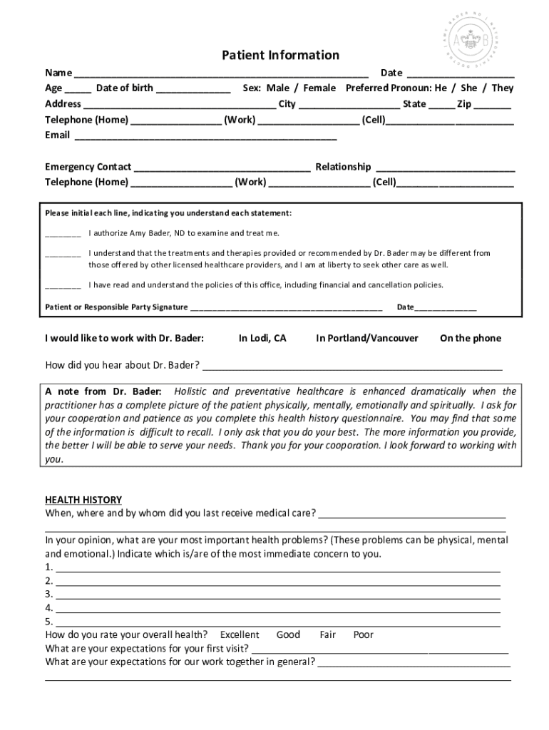 Fillable Online New Patient Information Form.doc - New Patient ...