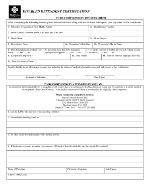 Fillable Online DISABLED DEPENDENT CERTIFICATION - Compass Group Fax ...