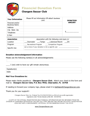 Fillable Online Financial Donation Form - Chargers Soccer Club Fax ...