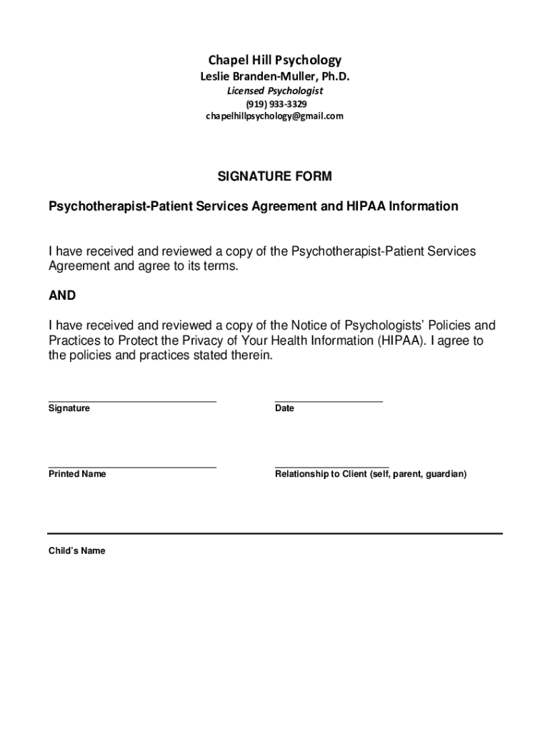 Fillable Online Signature Form for Services Agreement and HIPAA.docx ...