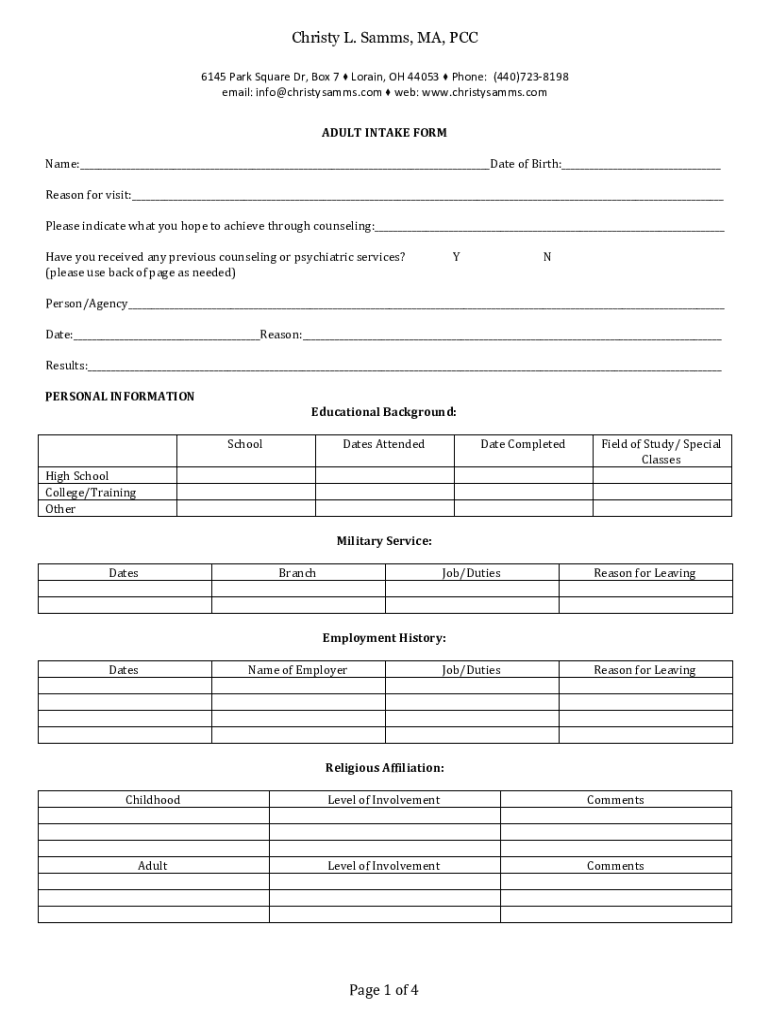 Fillable Online Couples Counseling Initial Intake Form - The Balanced ...