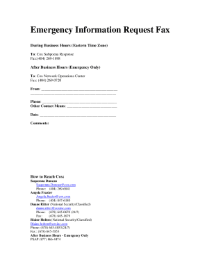 Fillable Online Emergency Information Request Fax - Cox Communications ...