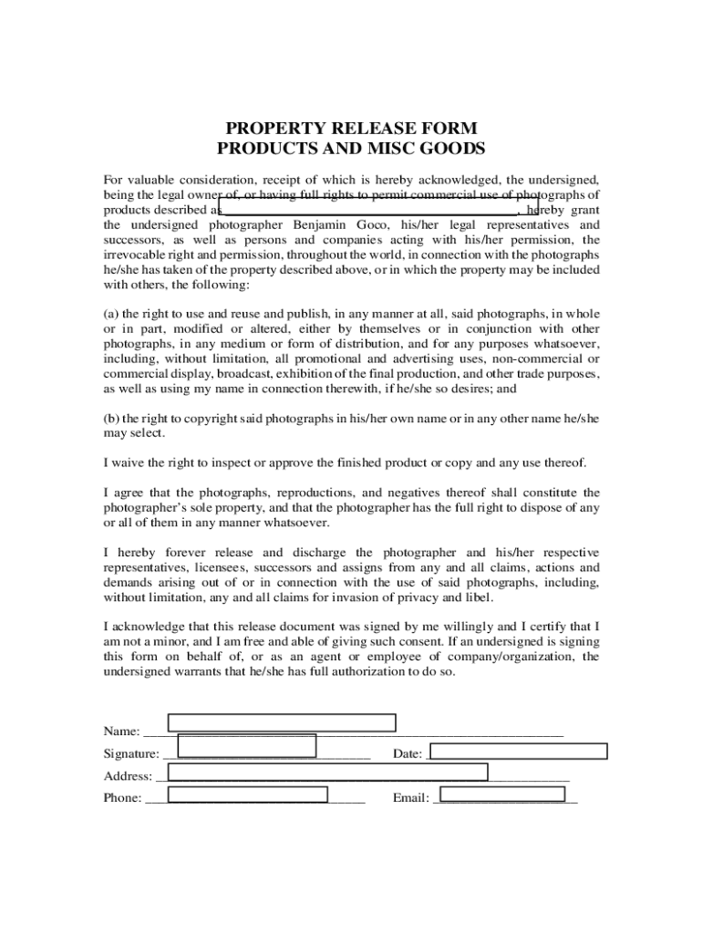 Fillable Online PROPERTY RELEASE FORM-products Fax Email Print - pdfFiller