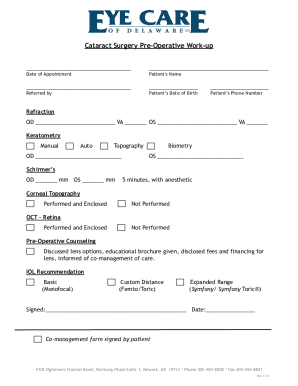 Fillable Online OD Cataract Surgery Pre-Operative Work-up Fax Email ...