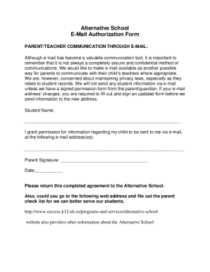 Fillable Online Alternative School E-Mail Authorization Form Fax Email ...
