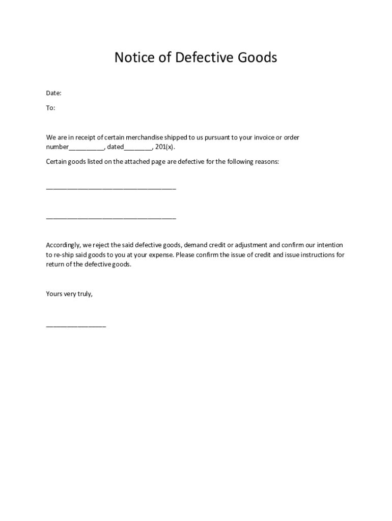 Fillable Online NOTICE OF CLAIM OF DEFECTIVE GOODS - Business People ...