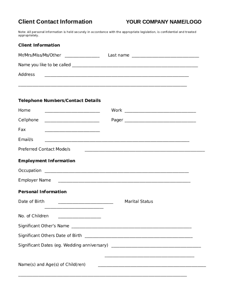 Client Ination Fact Sheet Word Template - PDF ate ... Doc Template | pdfFiller