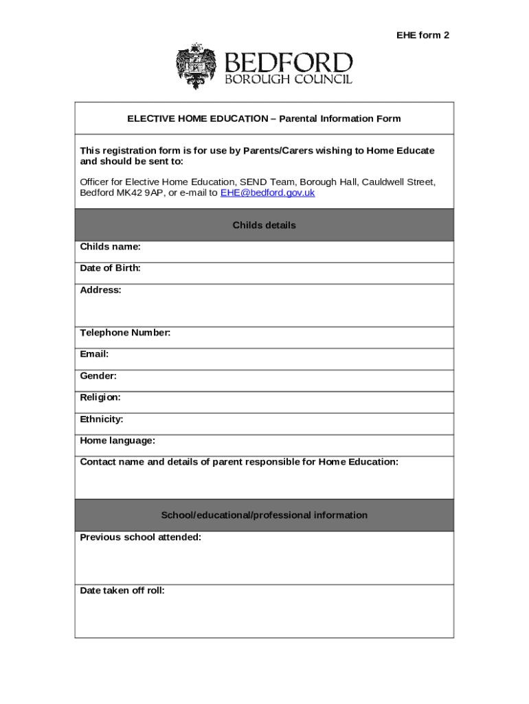 Elective Home Educationparental ination Doc Template | pdfFiller