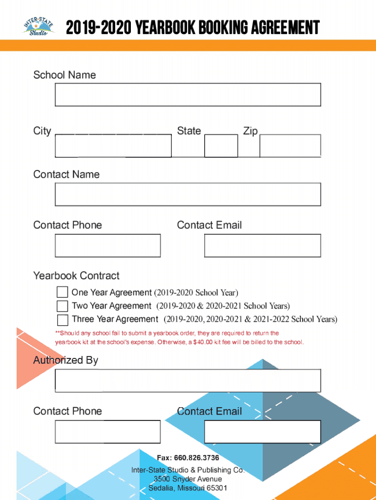 Fillable Online 2017-2018 Yearbook Booking Agreement Fax Email Print ...