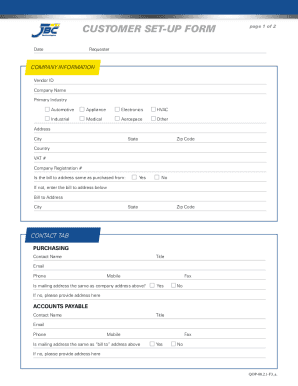 Fillable Online CUSTOMER SET-UP FORM - JBC Technologies Fax Email Print ...