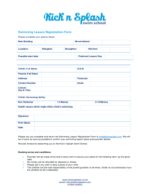 Fillable Online Swimming Lesson Registration Form - kicknsplash.com Fax ...