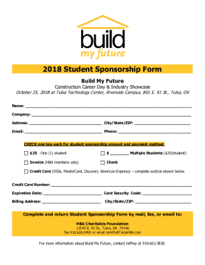 Fillable Online 2018 Student Sponsorship Form Fax Email Print - pdfFiller