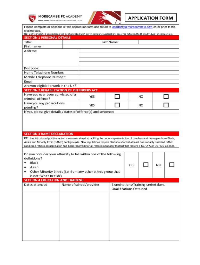 Fillable Online Please complete all sections of this application form ...