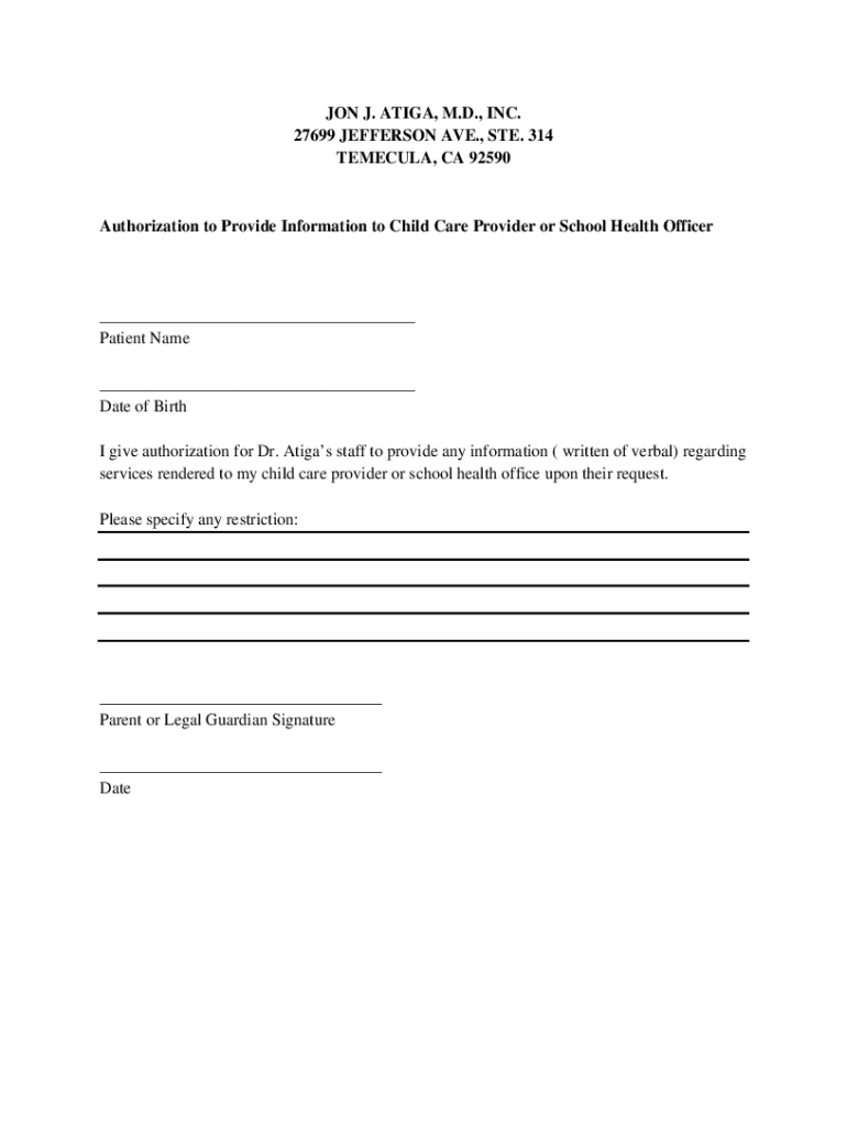 Fillable Online Jon Atiga, M.D.PediatricianChildren's Health Fax Email ...