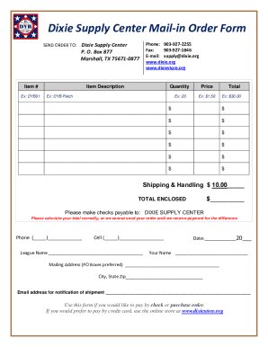 Fillable Online Fillable Online Dixie Supply Center Mail-in Order Form ...