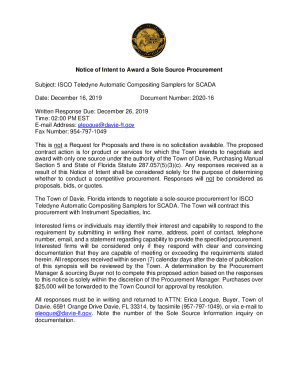 Fillable Online NOTICE OF INTENT TO AWARD A SINGLE SOURCE CONTRACT Fax ...