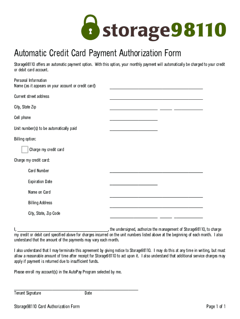 Fillable Online Automatic Credit Card Payment Authorization ...