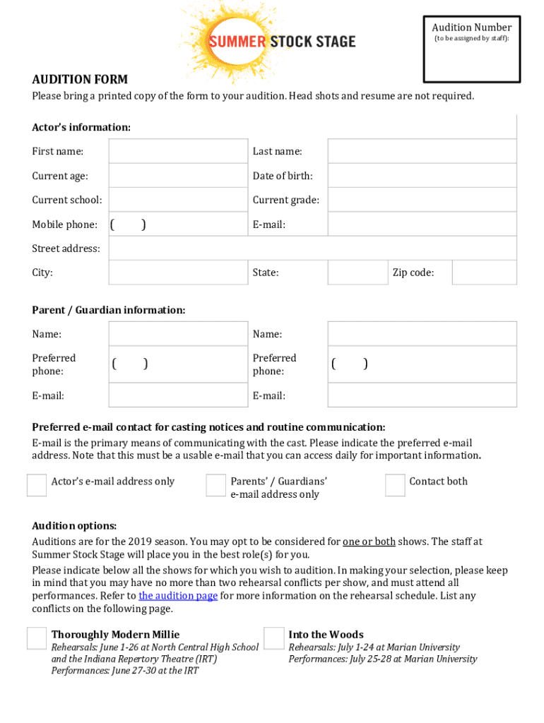 Fillable Online AUDITION FORM - Summer Stock Stage Fax Email Print ...
