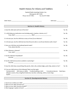 Fillable Online Health History for Preschool and School Age - summitelc ...