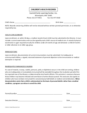 Fillable Online CHILDRENS HEALTH RECORDS Fax Email Print - pdfFiller