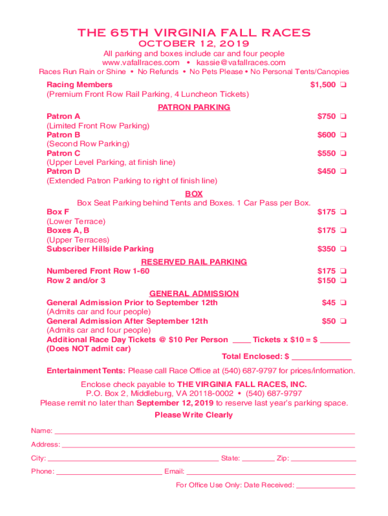 Fillable Online the 65th virginia fall races Fax Email Print - pdfFiller