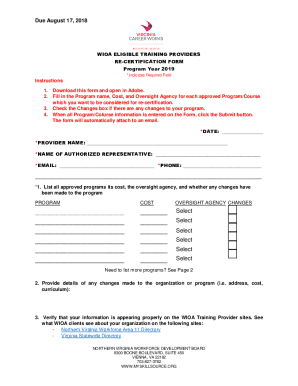 Fillable Online WIOA ELIGIBLE TRAINING PROVIDERS RE-CERTIFICATION FORM ...