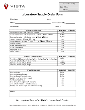 Fillable Online Date Filled: Initials: Laboratory Supply Order Form Fax ...