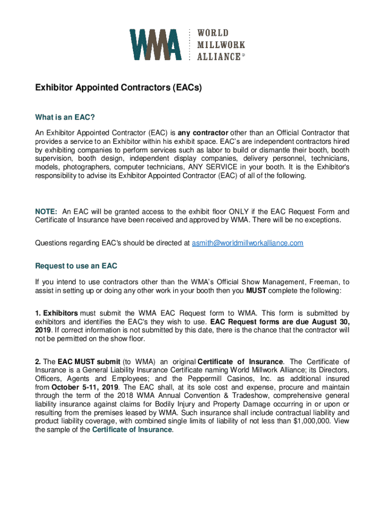 Fillable Online Exhibitor Appointed Contractor (EAC) RulesNBAA - National ... Fax Email Print ...