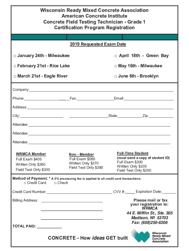 Fillable Online Concrete Field Testing Technician - Grade I Fax Email ...