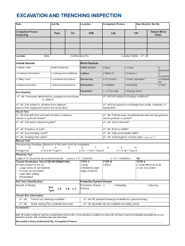 Fillable Online 2017 Excavation Inspection Form.xlsx Fax Email Print ...