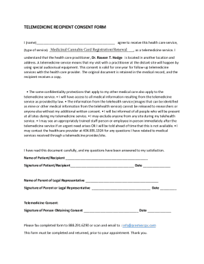 Fillable Online TELEMEDICINE RECIPIENT CONSENT FORM Fax Email Print ...