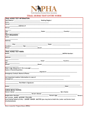 Fillable Online NAPHA TRAIL HORSE TEST PARTICIPANT ENTRY FORM word Fax ...