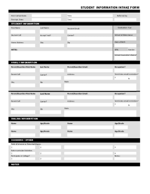 Fillable Online STUDENT INFORMATION INTAKE FORM Fax Email Print - pdfFiller