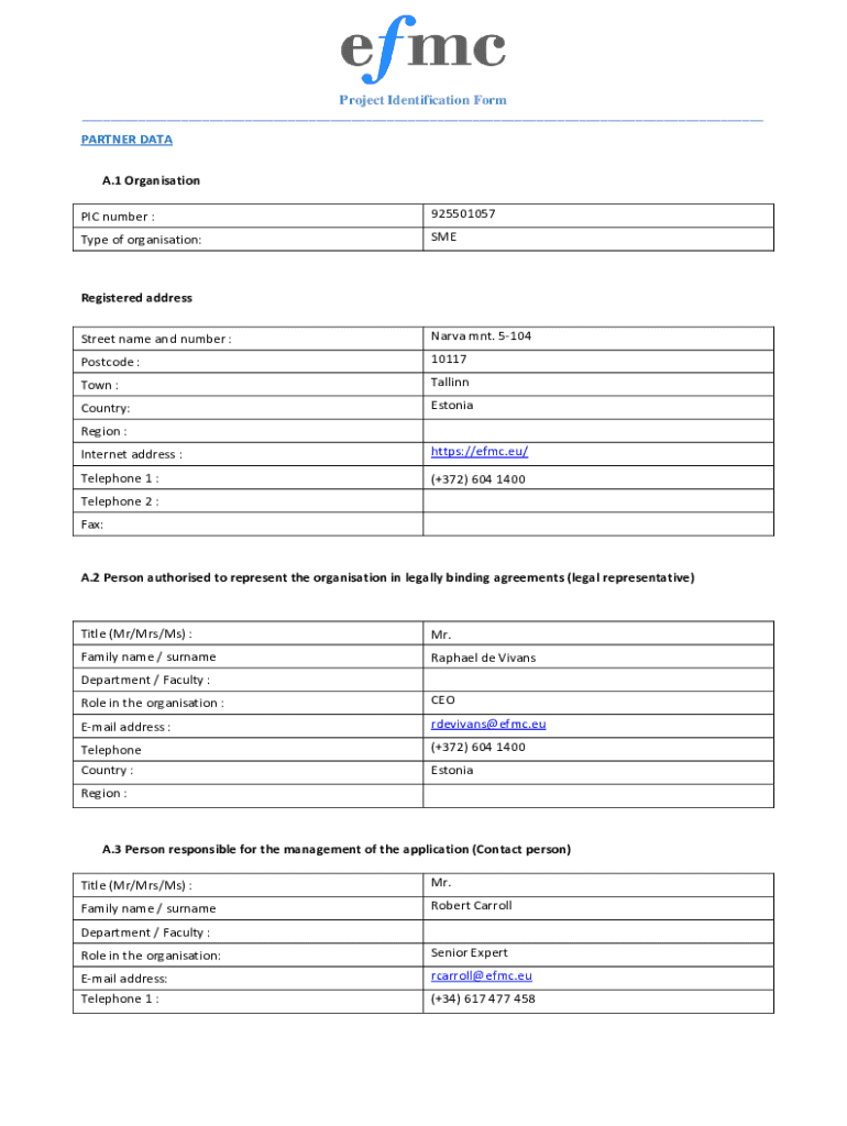 Fillable Online Project Identification Form - EFMC Fax Email Print ...