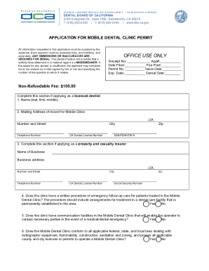 Fillable Online dbc ca APPLICATION FOR MOBILE DENTAL CLINIC PERMIT ...