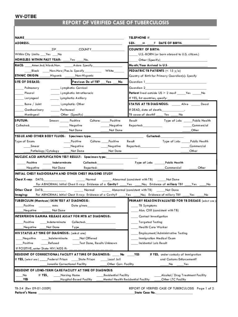 Fillable Online WV-DTBE REPORT OF VERIFIED CASE OF TUBERCULOSIS Fax ...