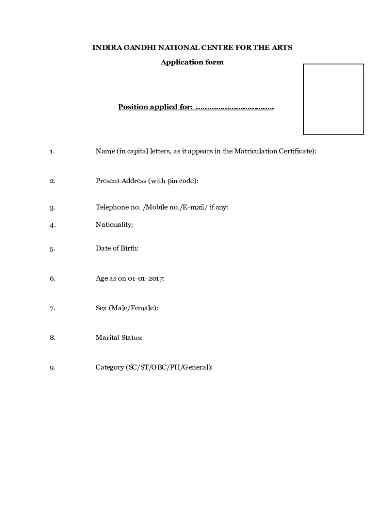 Fillable Online ignca nic INDIRA GANDHI NATIONAL CENTRE FOR THE ARTS ...