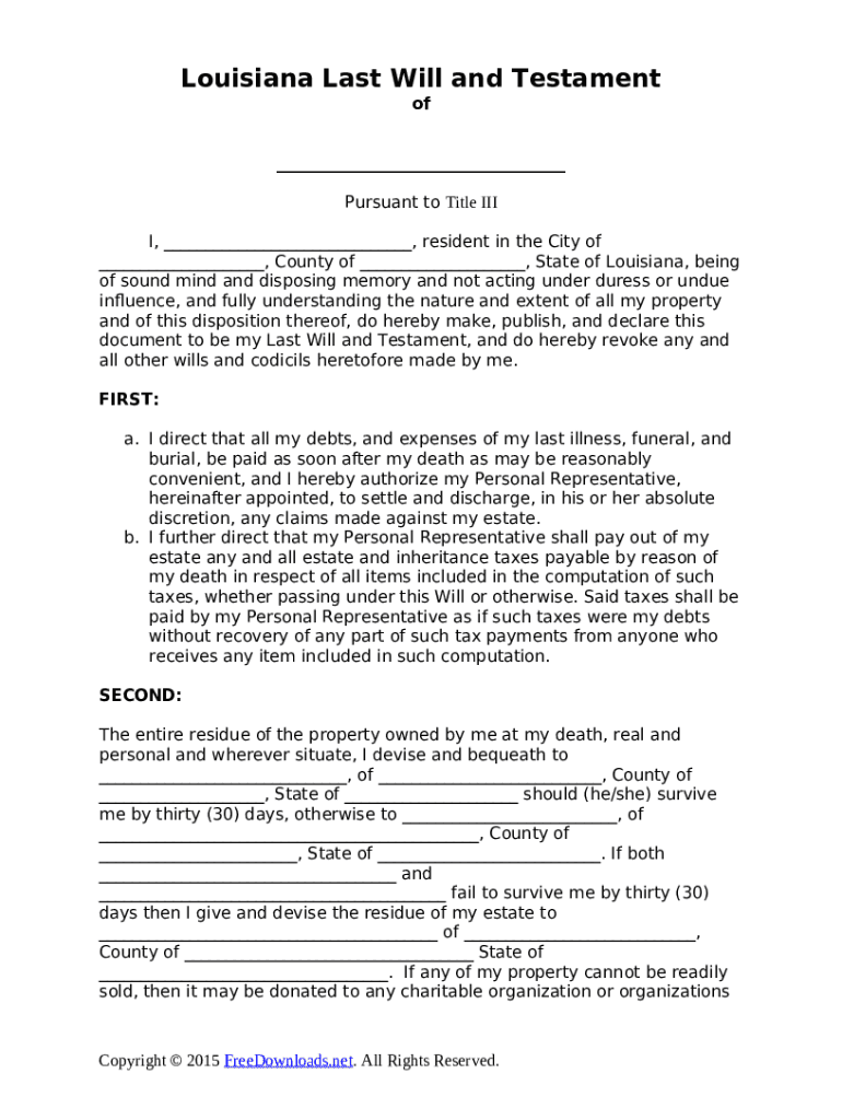 Free Louisiana Will Template Printable Templates