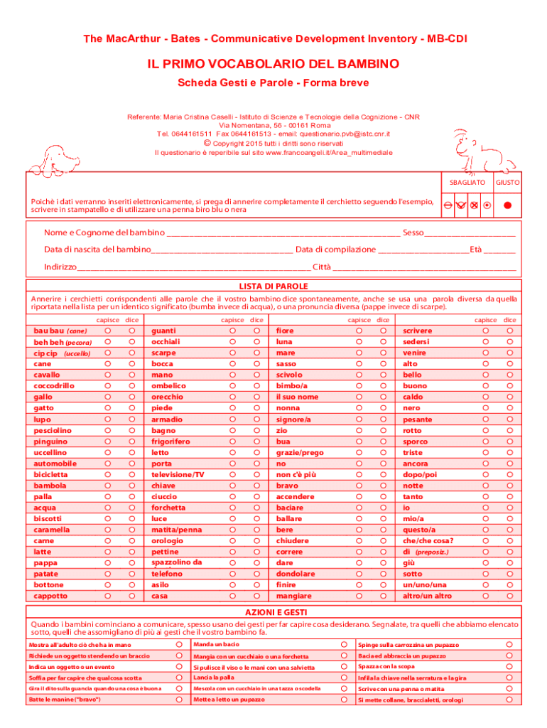 Fillable Online Il Primo Vocabolario del Bambino IL PRIMO VOCABOLARIO ...